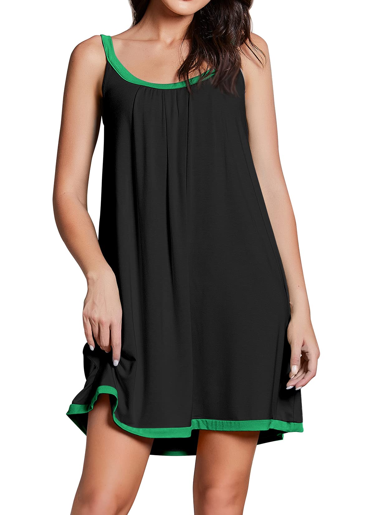 HOCOSIT Womens Sleepwear Sling Sleeveless Nightgown Round Neck House Casual Nightwear Black Medium
