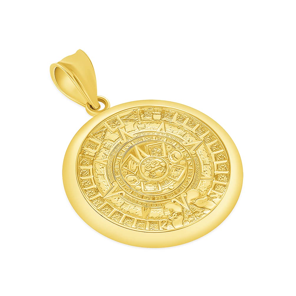 Jewelry America 14k Yellow Gold Aztec Mayan Sun Calendar Medallion Pendant