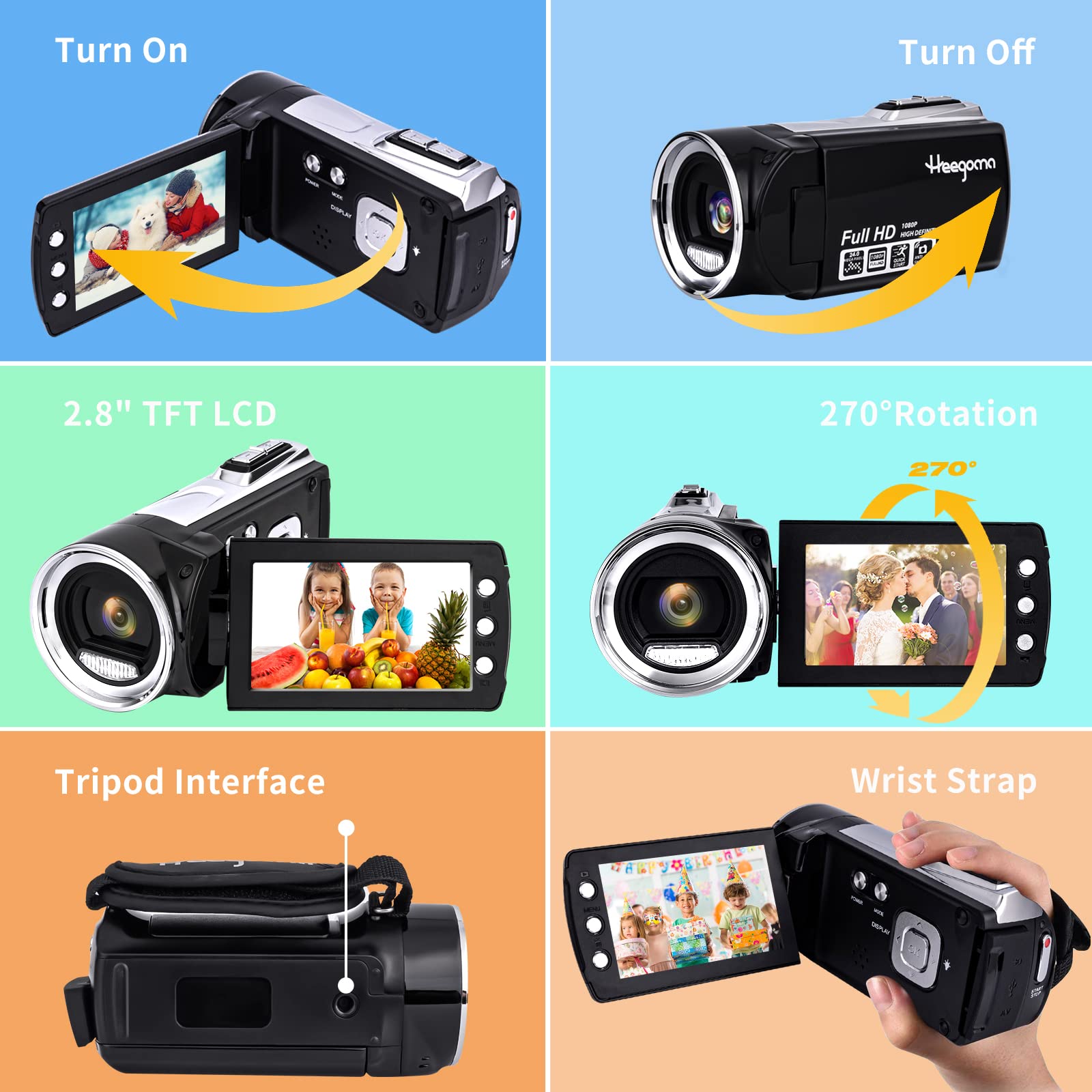 Heegomn Video Camera Camcorder 1080P 36MP Video Recorder Camera Vlogging Camera for YouTube TikTok Digital Camera Recorder Kids Camcorder with 2.8" LCD Screen,8X Digital Zoom for Teens Beginners