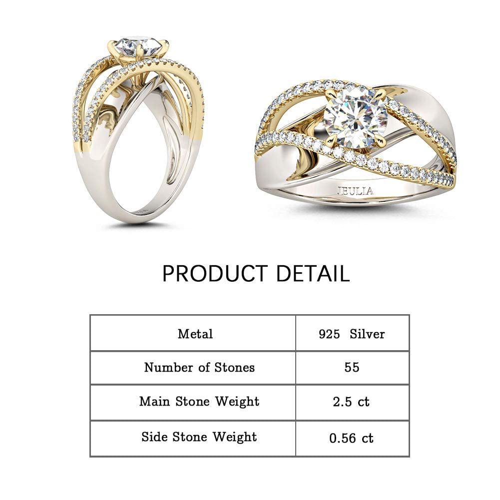 Jeulia Engagement Rings for Women Sterling Silver Two Tone Gold Bridal Sets Crossover Round Engagement Ring Sets Cubic Zirconia Anniverdary Promise with Jewelry Gift Box (7)