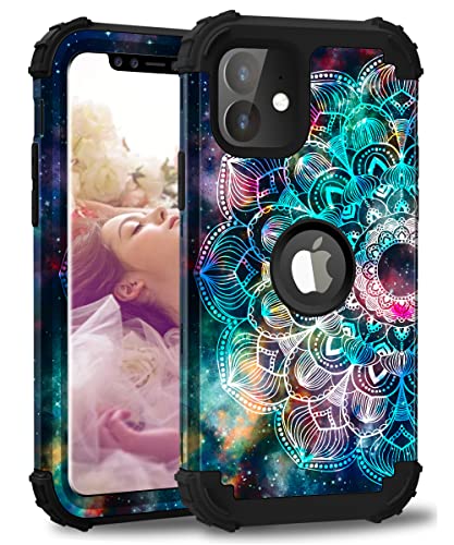 Hocase for iPhone 11 Case, Heavy Duty Shockproof Protection Soft Silicone Rubber+Hard Plastic Bumper 3-in-1 Hybrid Protective Case for iPhone 11 (6.1" Display) 2019 Release - Mandala in Galaxy
