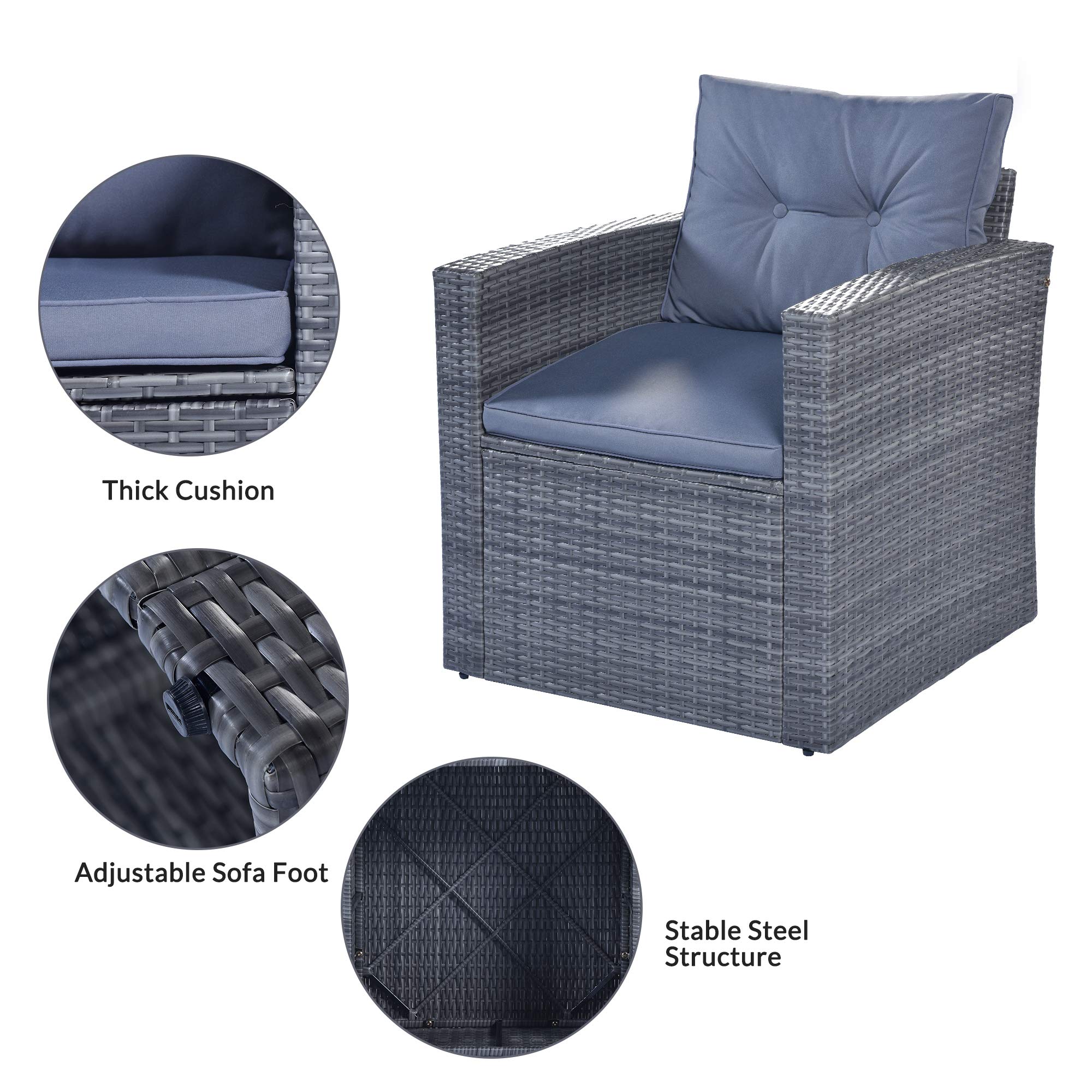Merax 6 PCS Outdoor Patio Conversation Sets All-Weather PE Sectional Furniture with Coffee Table, Ottomans, Dark Grey Wicker, Light Grey Cushion