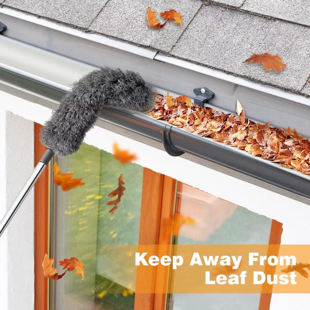 Gutter Cleaning Brush Roofing Tool with Telescopic Extendable Telescopic Pole 8.2ft Guard Cleaner Tool Easy Remove Leaves and Debris from The Groun Gray