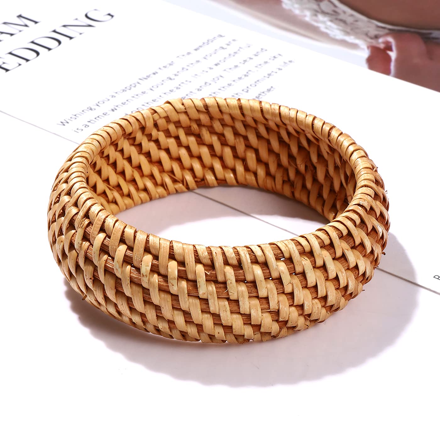 HEIDKRUEGER Rattan Bracelet For Women Girls Handmade Lightweight Straw Wicker Braid Woven Bangle Bracelet Summer Statement Chunky Bracelet (Rattan B)