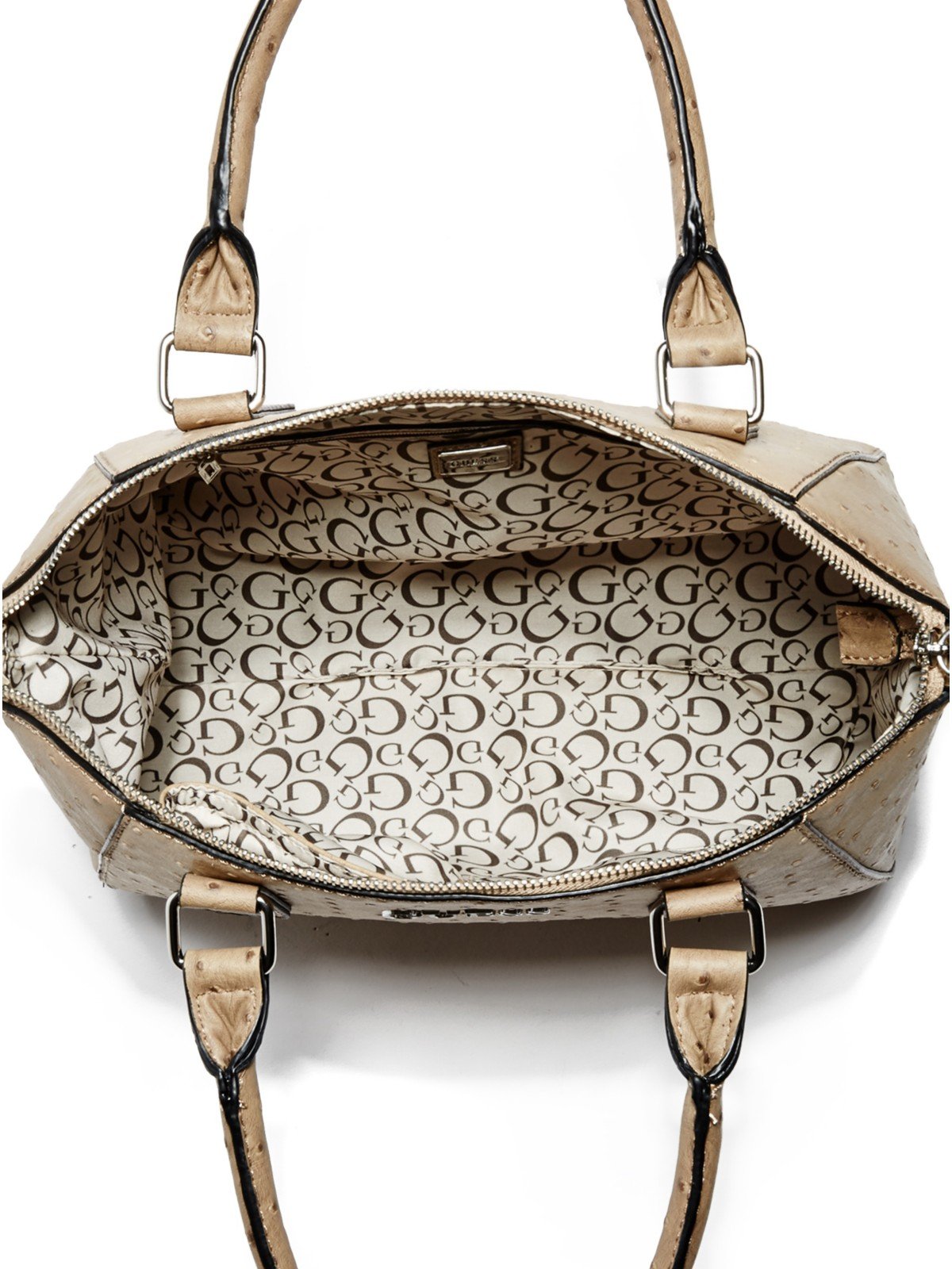 Guess Women's Tambako Ostrich Khaki Beige Medium Satchel Handbag - Natural Multi
