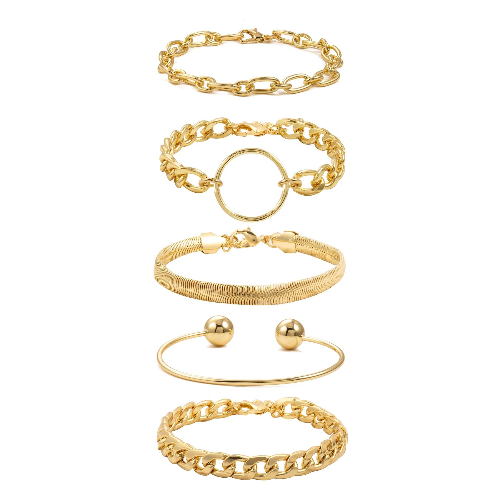 Joya Love Gold Boho Bracelets For Women Trendy Jewelry Chunky Chain Bracelets Stackable Snake Chain Cable 14K Gold Plated Cuban Link Bracelet With Bangle Set