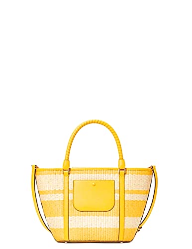 kate spade Cruise Medium Striped Straw Tote Crossbody Bag, Mango Ice Yellow