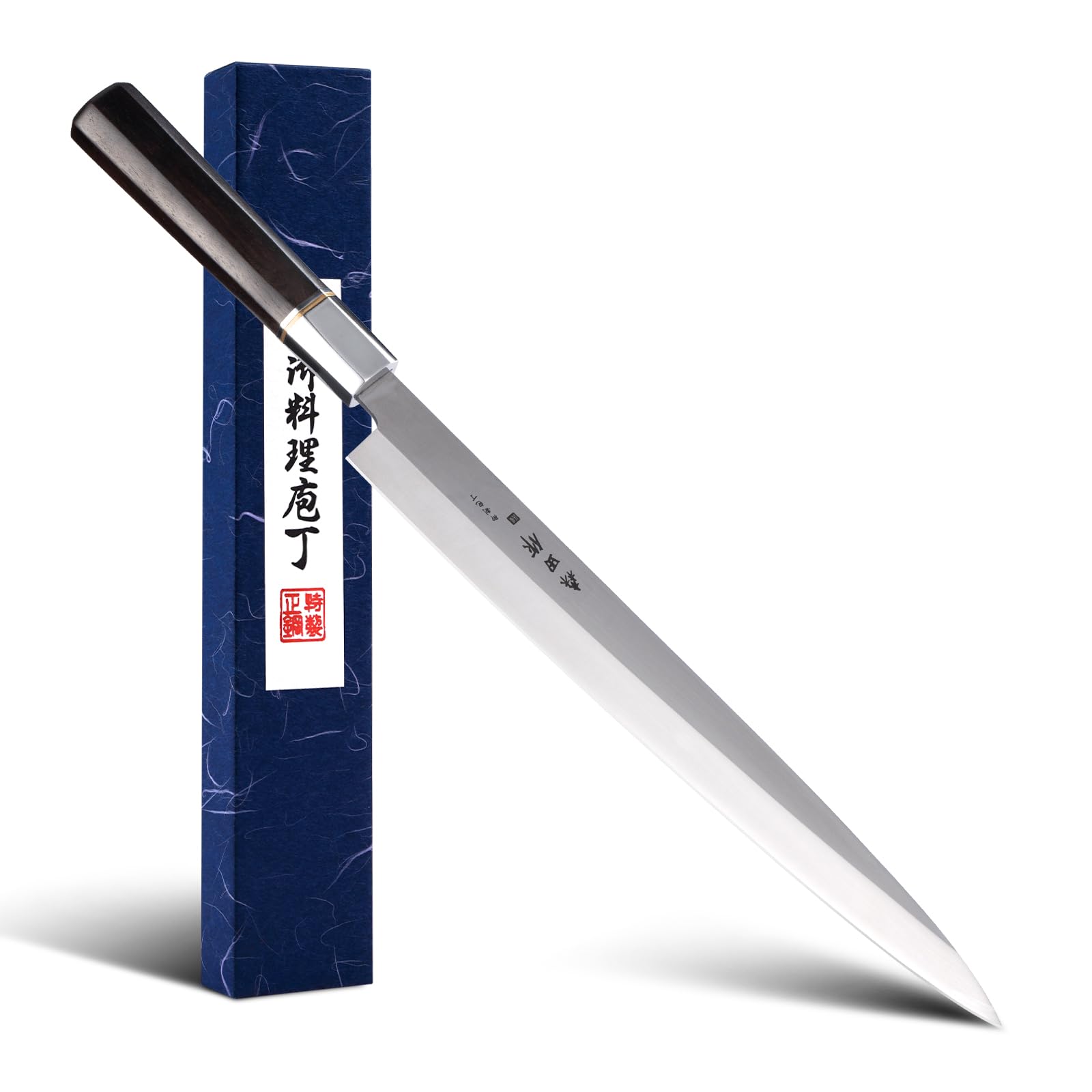 Sumteene Sushi Knife 12 inch(300mm), Sashimi Knife with High Carbon Stainless Steel Blade Yanagiba Knife, Octagonal Ebony Handle, Single Bevel Japanese Sushi Knife for Sushi & Sashimi, Fish Filleting