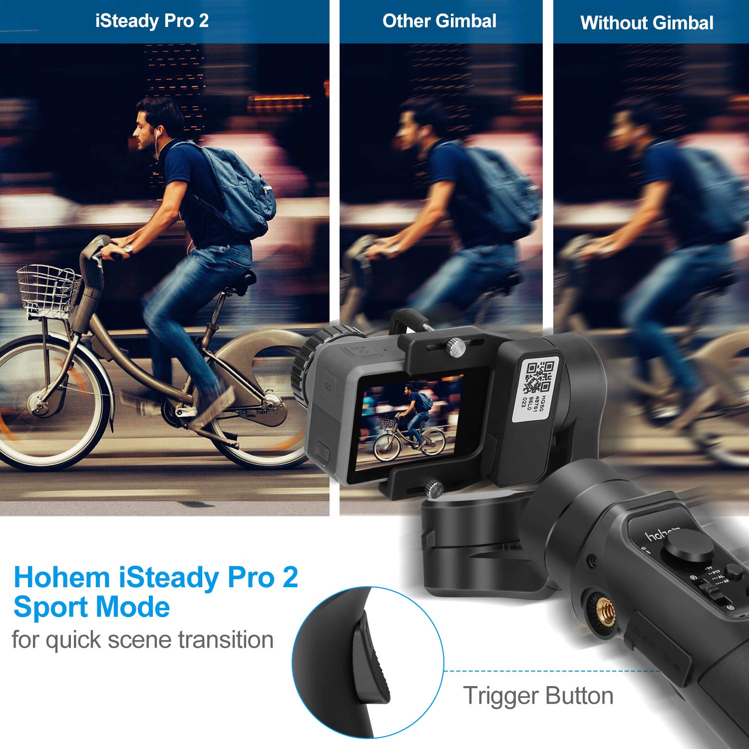 Hohem Action Camera 3-Axis Gimbal Stabilizer with Phone Holder Extension Rod iSteady Pro2 Kit