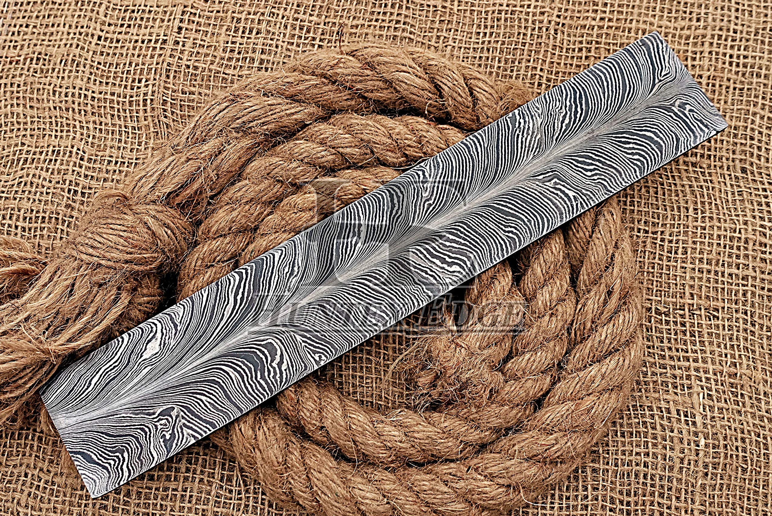 HUNTEX Newly Designed Gorgeous Custom Hand-Forged Feather Pattern Damascus Steel 12 x 2 Inch Long 256 Layers Untempered DIY Blank Blade Billet Strip for Knife Making
