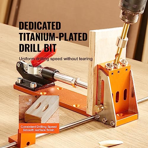 VEVOR 34 Pcs Pocket Hole Jig Kit, Adjustable Versatile Pocket Hole Jig with Toolbox,11" C-clamp, Fixture, Step Drills, Wrenches, Drill Stop Rings, Square Drive Bits-Gifts for Him
