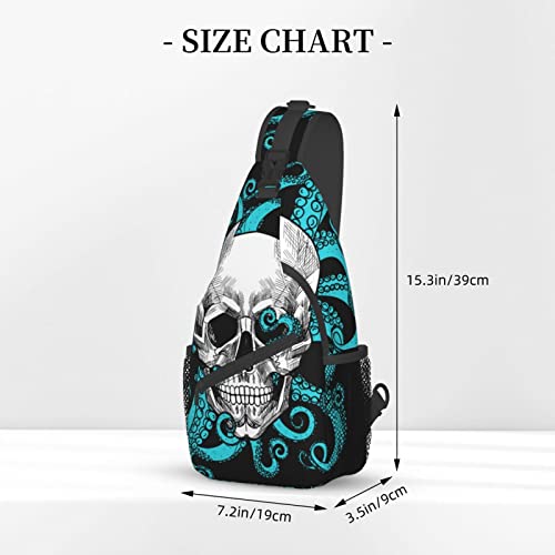 Yrebyou Octopus and Skull Sling Bag Women Crossbody Chest Backpack Hiking Daypack Men Travel Casual Rideing Outdoor Beach