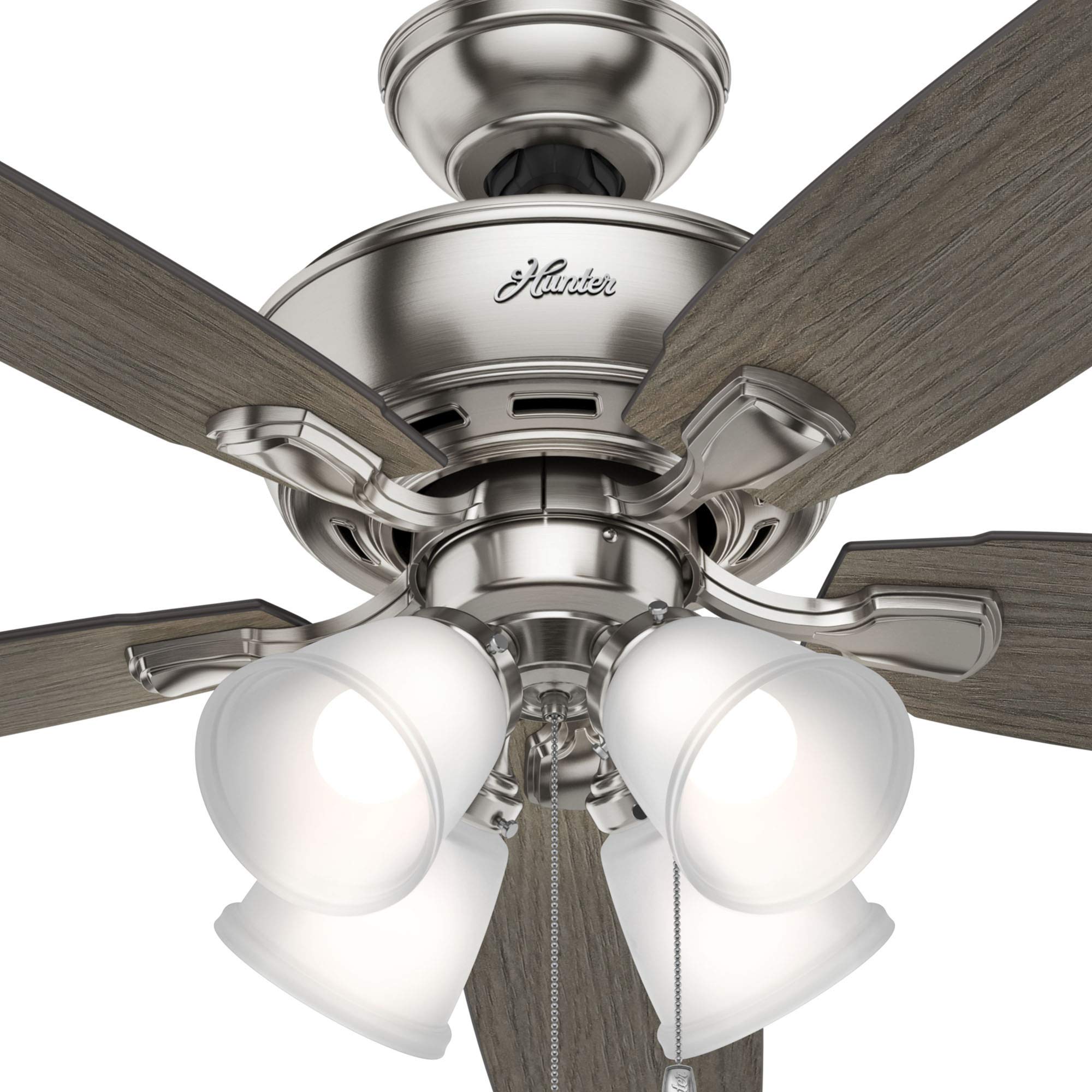 Hunter Fan Company 53216 Amberlin Indoor Ceiling Fan with LED Light and Pull Chain Control, 52", Brushed Nickel Finish