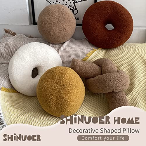 SHINUOER White Ball Pillow Decorative Round Throw Pillows,11.8" Boucle Ball Pillow Sphere Shaped Pillow Plush Cushion Round Decorative Pillow for Couch,Sofa,Bedroom