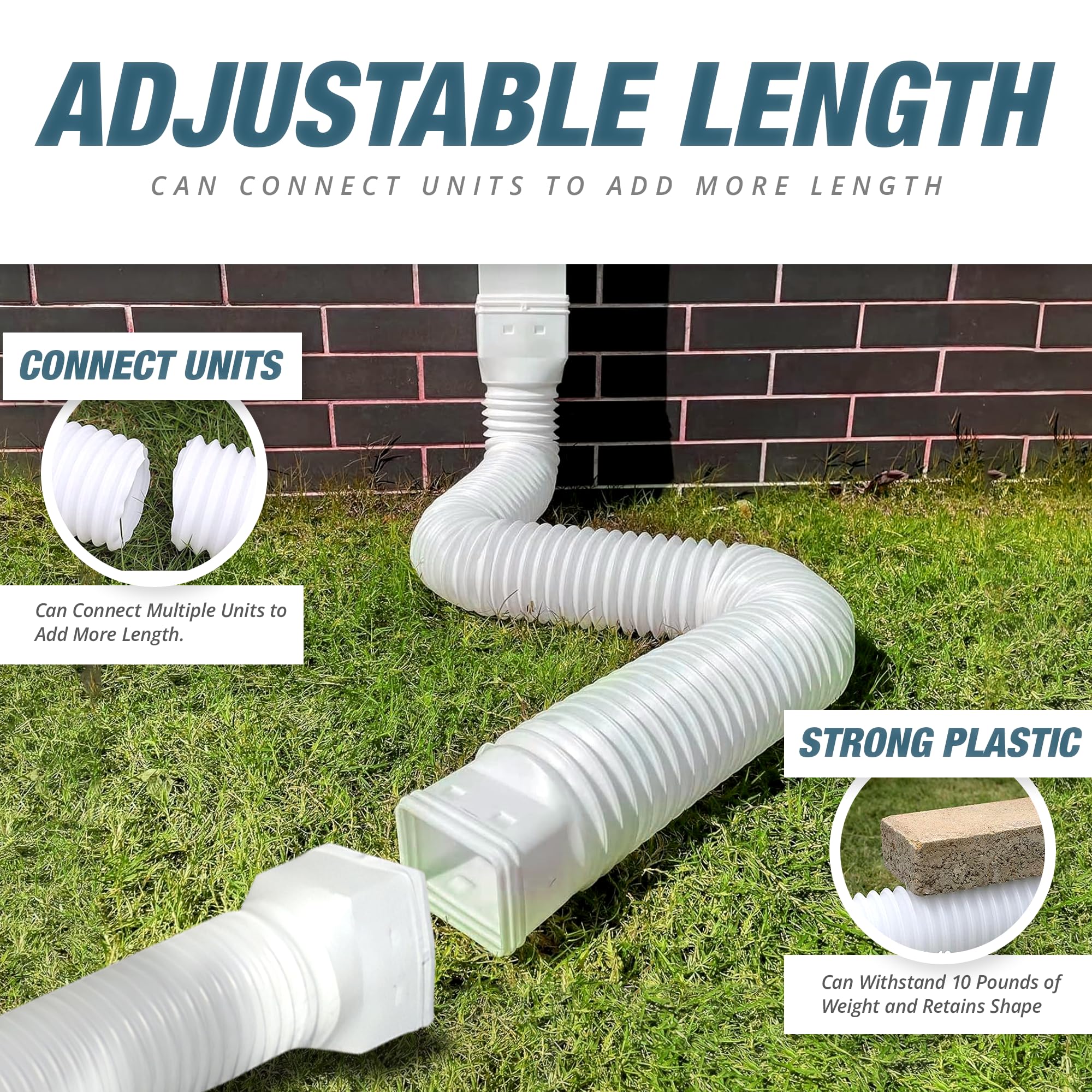 Gutter Downspout Extensions 2 pack, water gutter, Gutter Extension Flexible with Unit Bit Downspout Extension White Downspout Extender Downspout Diverter Downspout Drain Extension