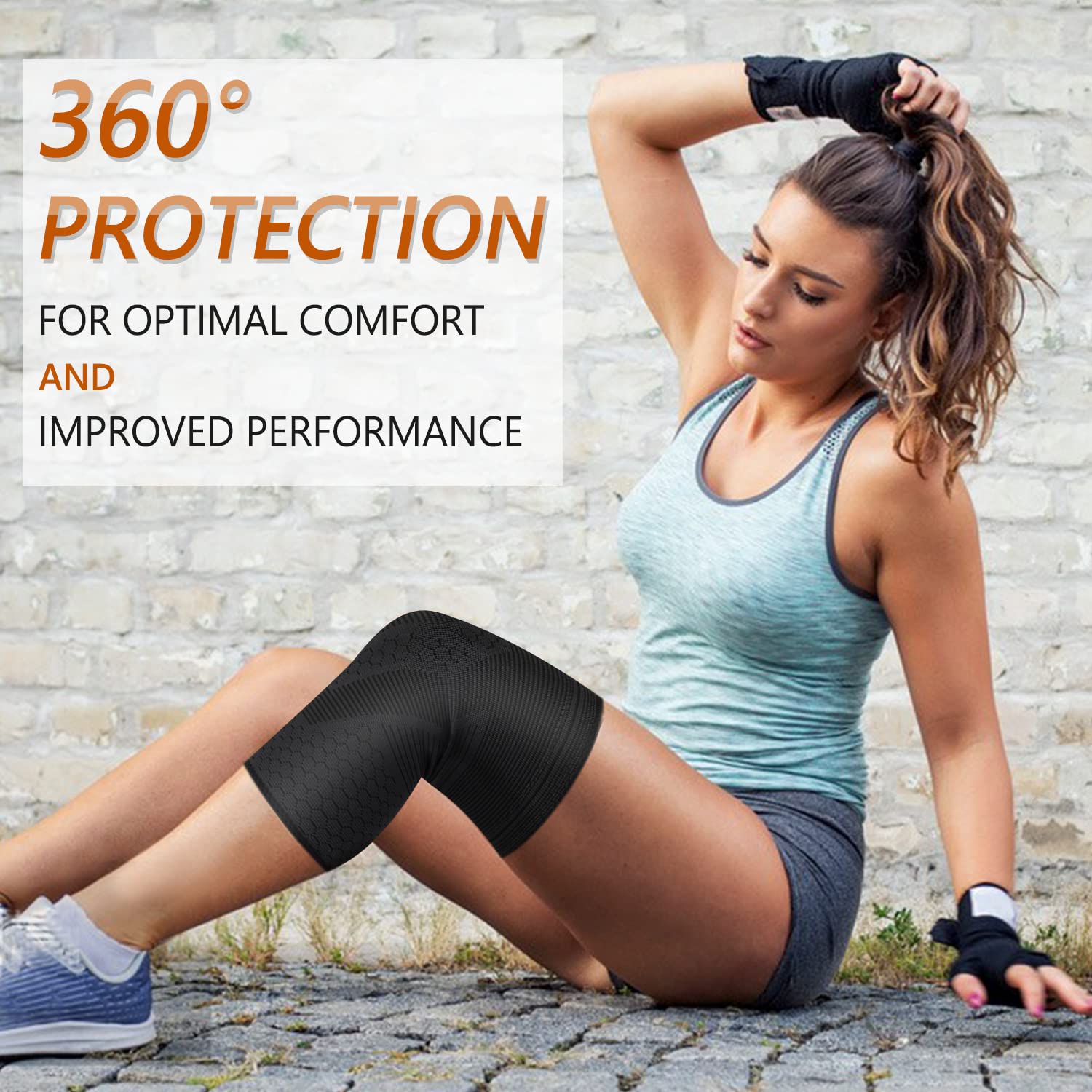 Iseasoo Copper knee braces for knee pain (2 pack) - Knee Compression Sleeve Support for Men and Women, Knee Pads for Meniscus Tear, ACL, Arthritis, Joint Pain Relief(black,M)