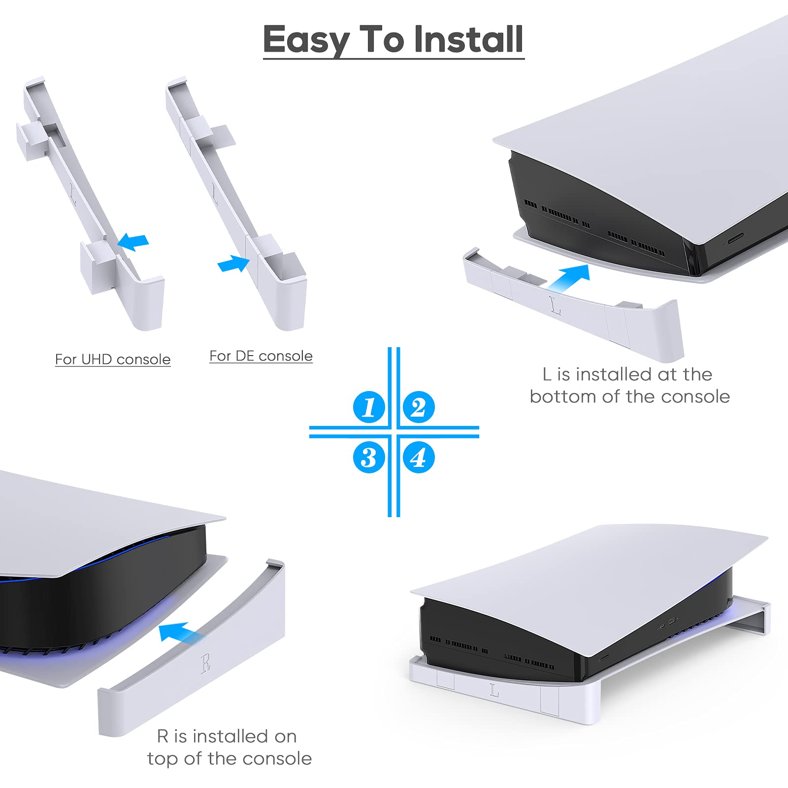 Horizontal Stand Compatible with PS5 Disc & Digital Edition - Base Stand Holder for PS5 Accessories with Anti-Slip Mads Compatible with PS5 Disc & Digital Editions Console