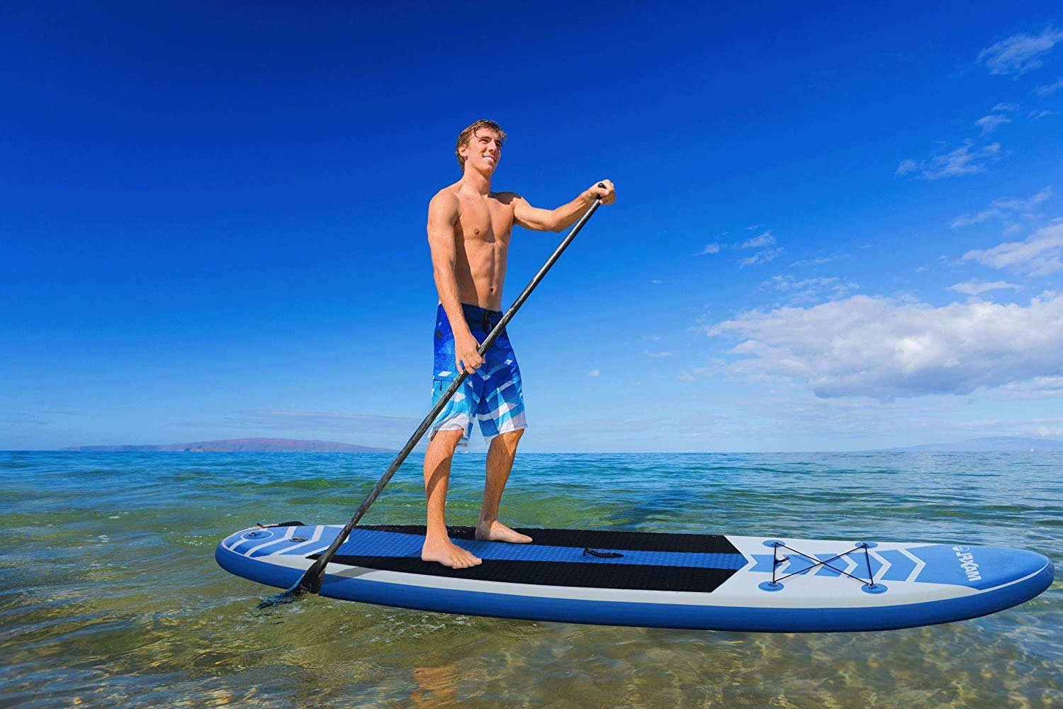 Inflatable Stand Up Paddle Board 10’6” Long 6” Thick | SUP Paddleboard Accessories Carry Backpack | Wide Stance, Bottom Fin Paddling Surf Control, Non-Slip Deck | Standing Boat Boards Wood Paddle