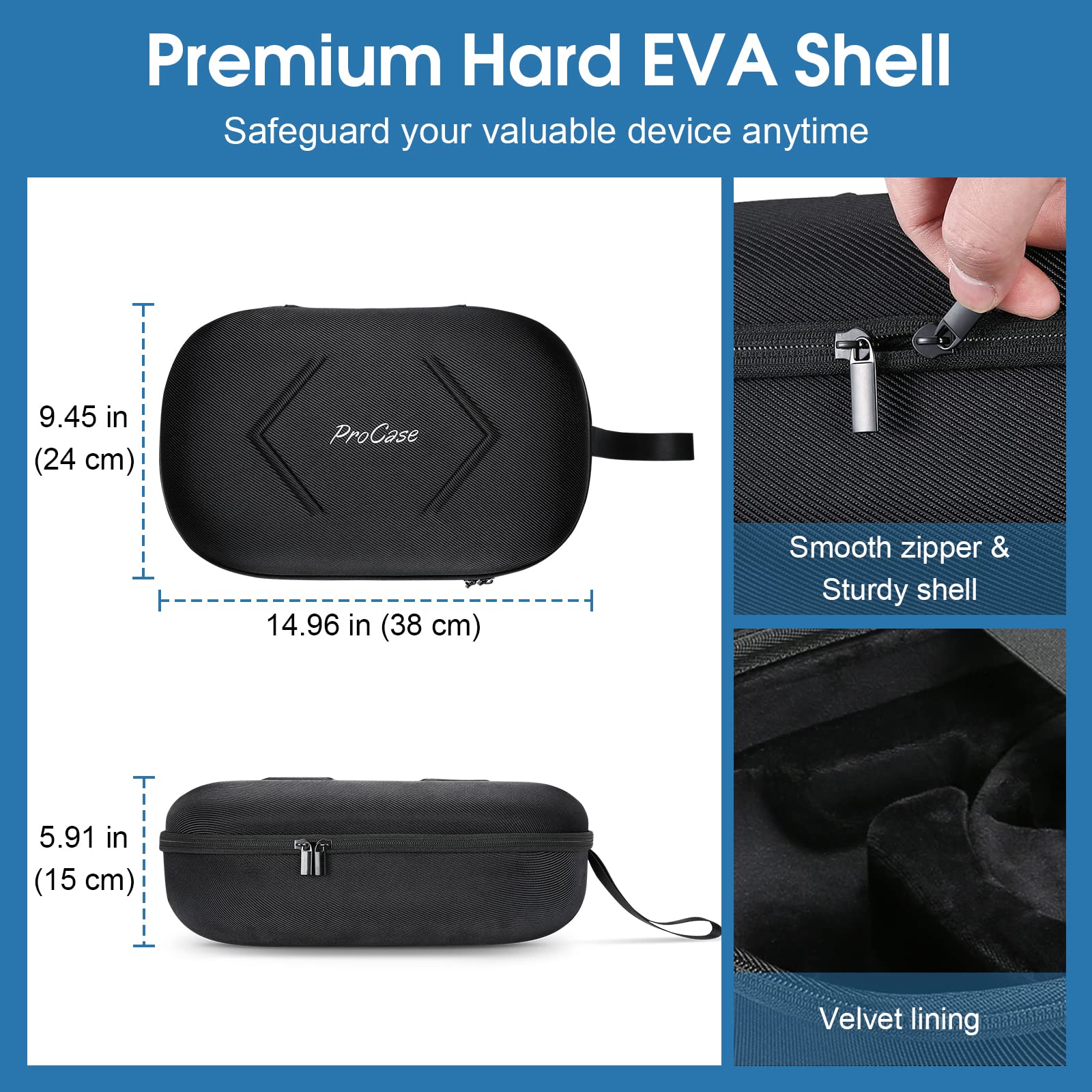 ProCase Hard Travel Carrying Case Compatible with Meta/Oculus Quest Pro/Quest 3, Protective Large Storage Organizer for VR Gaming Headset, Controllers, Charging Dock, Adapter and Accessories -Black