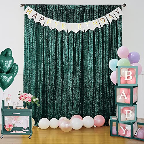 Sugargirl Dark Green Sequin Backdrop Curtain 2 Panels 2FTx8FT Glitter Dark Green Background Drapes Sparkle Photography Backdrop for Party Wedding Birthday Wall Decoration