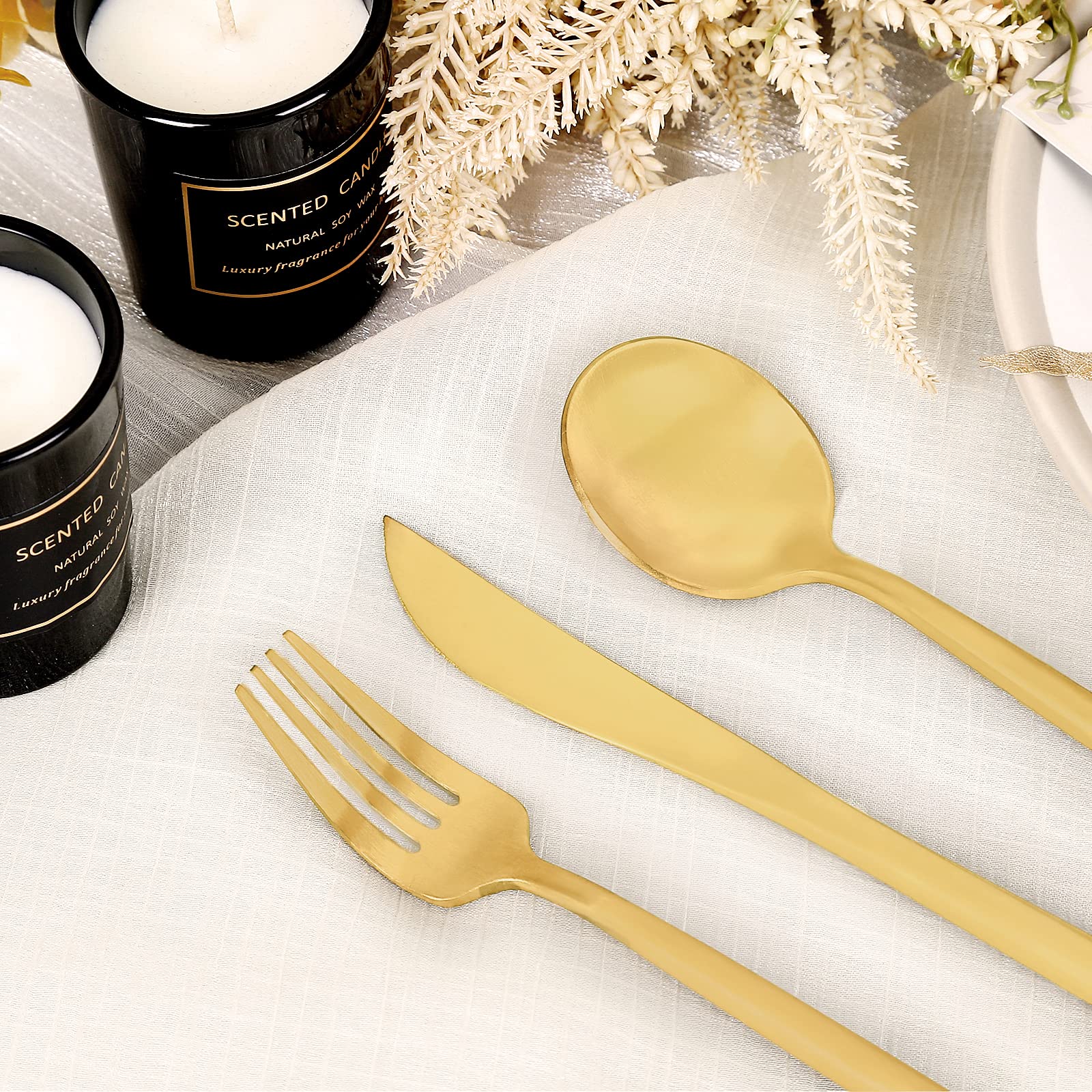 Matte Gold Silverware Set 30 Pieces, FAMEWARE Stainless Steel Flatware Set,Service for 6,Kitchen Utensil Set, Tableware Cutlery Set, Satin Finished Polished & Dishwasher Safe