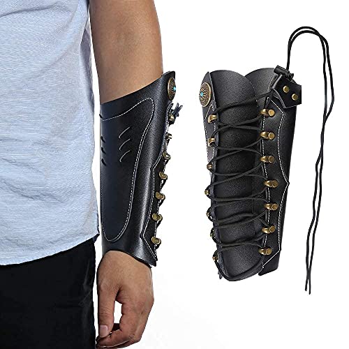 Huntingdoor Arm Guards Archery Leather Arm Protector Soft 3 Finger Archery Glove Black and Brown