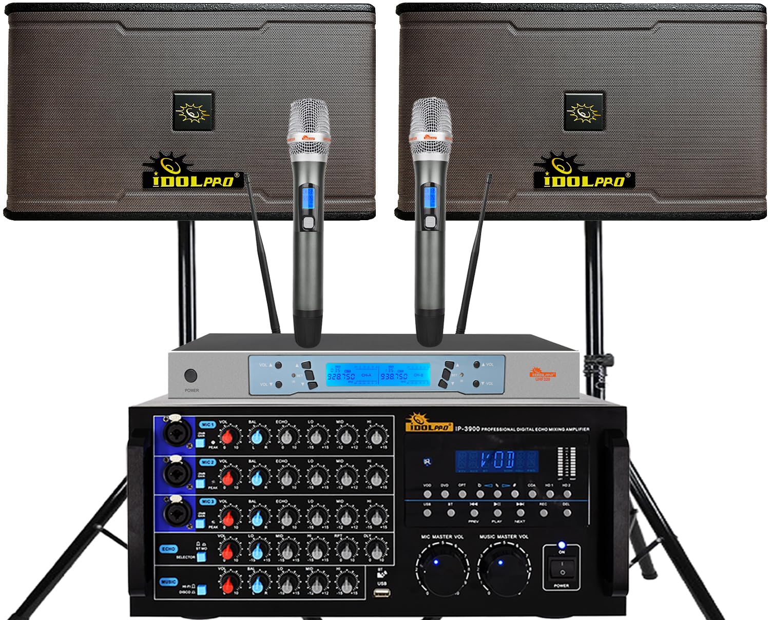 Home Karaoke Package IDOLpro 2600W Karaoke System with Dual Speakers, Dual Smart Wireless Microphone, Mixing Amplifier