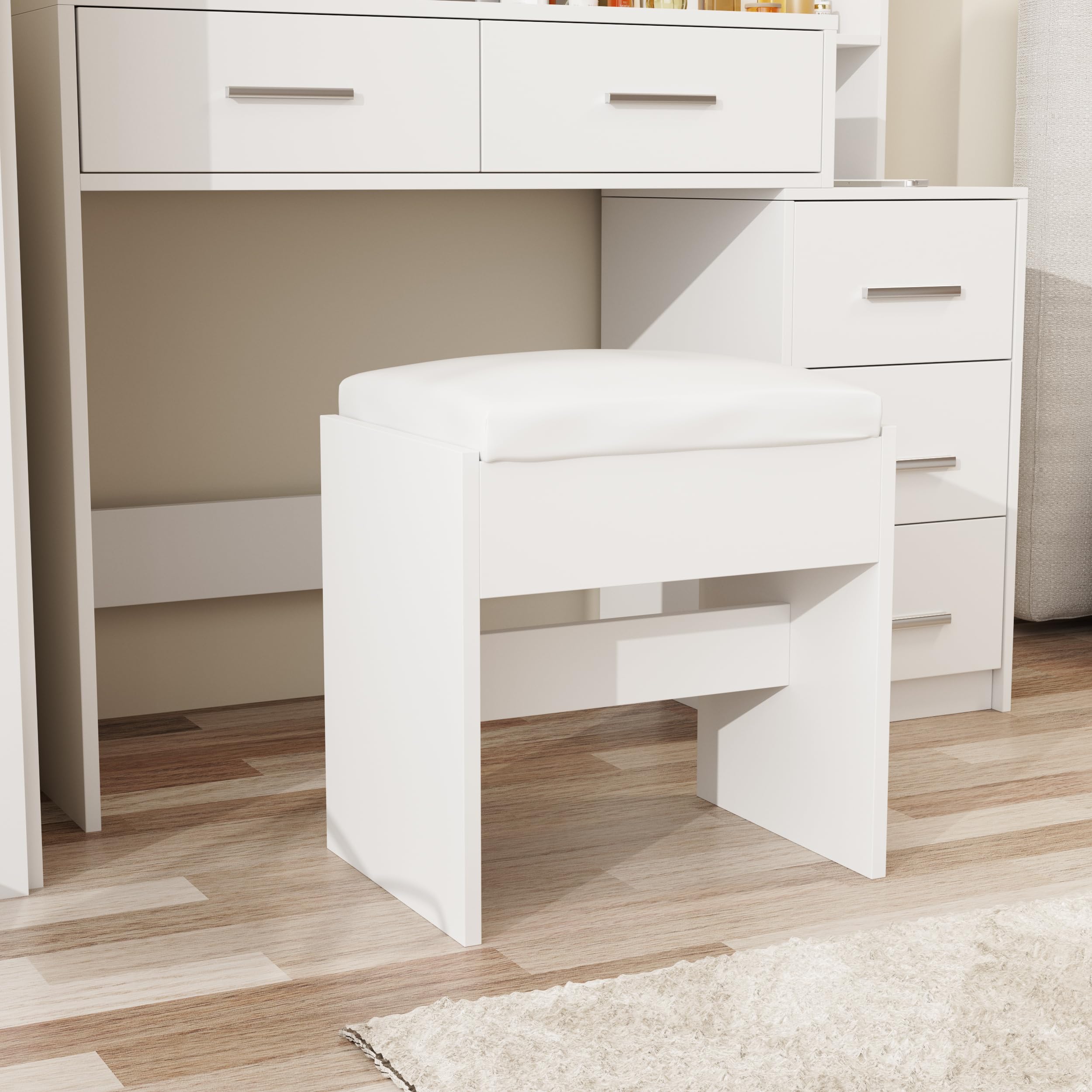Vabches Makeup Vanity Desk with Mirror and Lights,Vanity Table with Large Drawers & Storage Shelves, Dressing Table Vanity Set