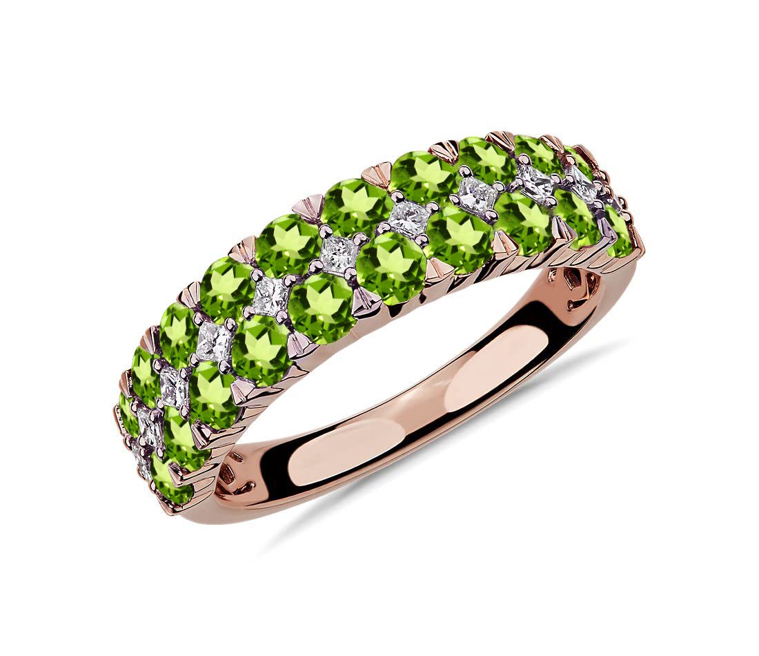 Jewelrygift 14K Rose Gold Plated Half Eternity Band Ring Natural Peridot Gtone Daily Wear, Office Wear, Party Wear Wedding Jewelry Beautiful Gift for Women and Ring : 8.5