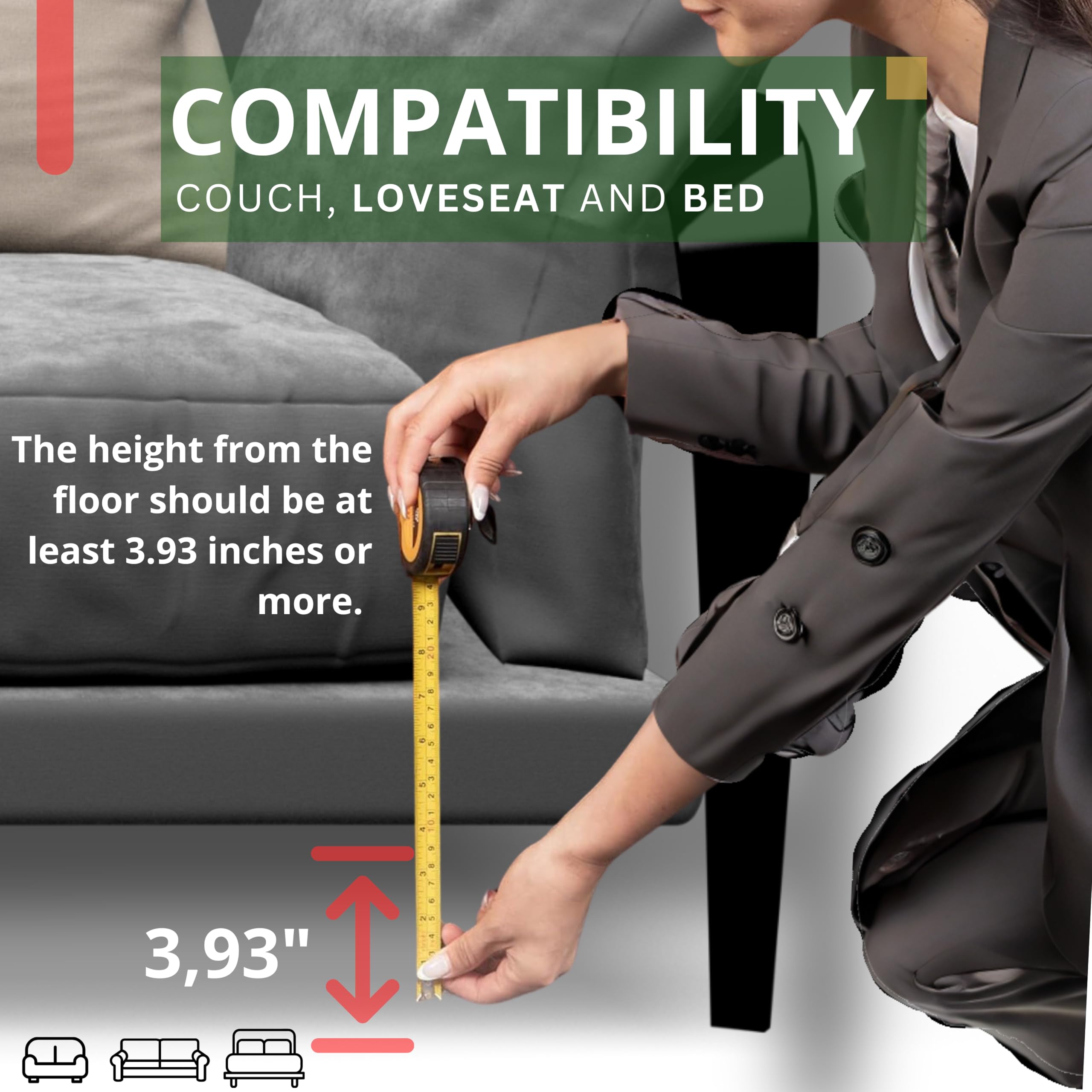 THE NYCCO Under Couch Toy Blocker - Under Bed Blocker for Pets - Couch Blockers for Toys - Sofa Guards for Under The Couch - Under Furniture Blocker (157,5 x 3,93 in) - Includes 2 Hook and Loop Tapes