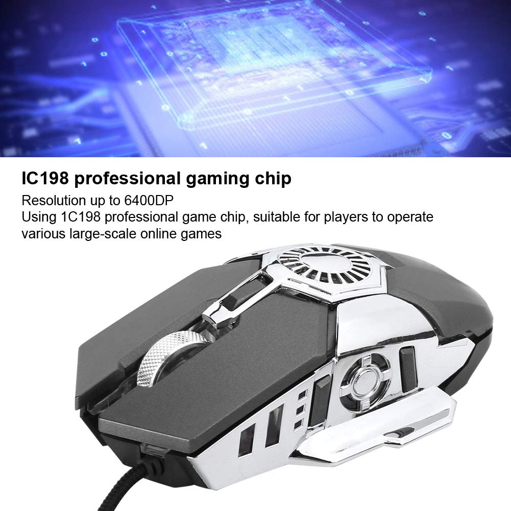 Kafuty-1 RGB Wired Gaming Mouse,RGB Backlit 6400 DPI Adjustable Ergonomic Mouse with 6 Buttons,Macro Programmable USB Gaming Mice with Cooling Fan for PC Gamers