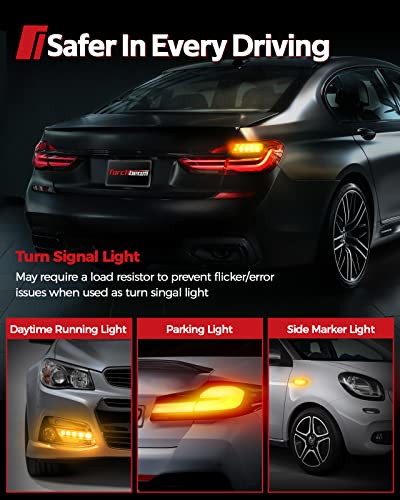 Torchbeam T20 7443 7440 LED Turn Signal Light Bulbs 7444NA 7442NAK, Amber Yellow W21W 7441 7444 LED Bulbs with Projector Replacement for Parking Front Rear Turn Signal Lights