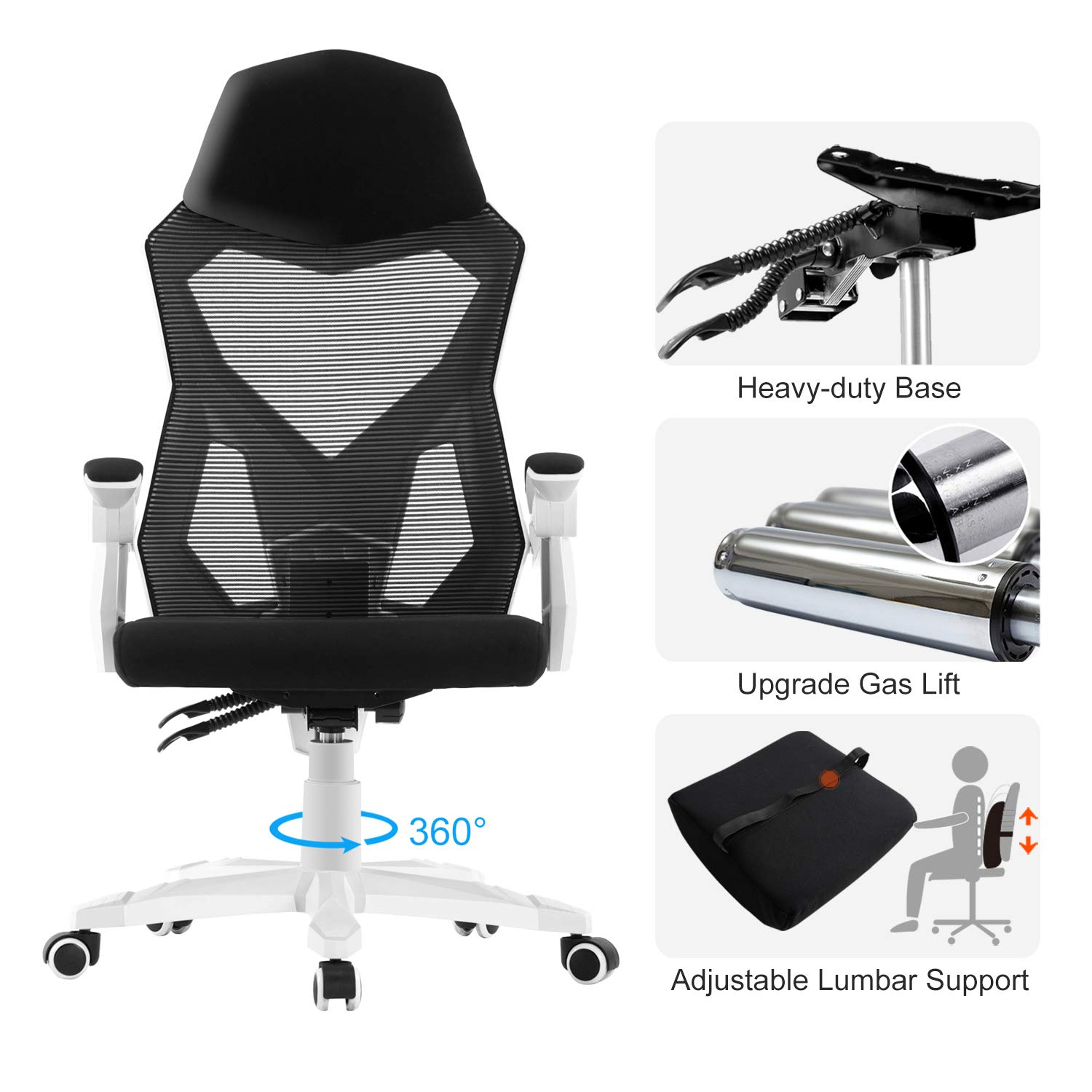 HOMEFUN Ergonomic Office Chair, High Back Executive Desk Chair Adjustable Comfortable Task Chair with Armrests with Lumbar Support White