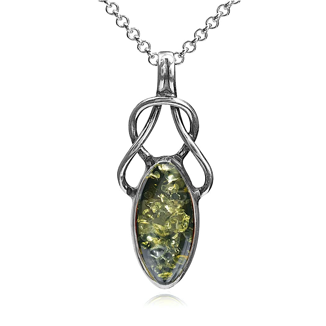 Ian and Valeri Co. Green Amber Sterling Silver Celtic Pendant Necklace 18 Inches