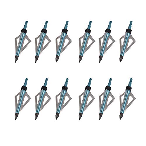Hunting Broadheads, 12PK 3 Blades Archery Broadheads 100 Grain Screw-in Arrow Heads Arrow Tips for Crossbow and Compound Bow Blue (Pack of 12)