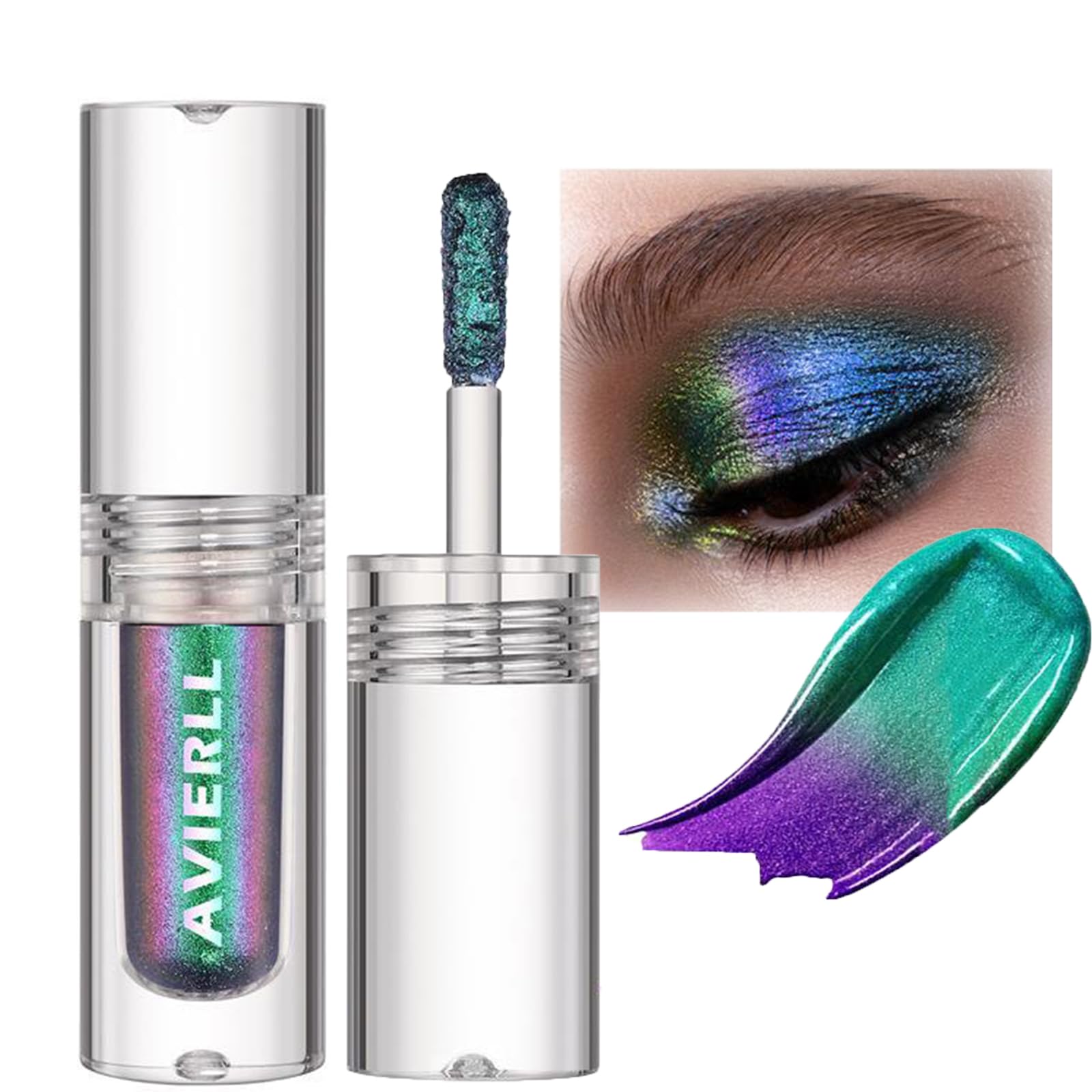 HERBENJOY Liquid Eyeshadow Chameleon Eye Shadow Glitter Metallic Eyeshadow,Holographic Multichrome Eye Makeup Gold Pink Blue Purple Shiny Eyeshadows,Pigmented Long Lasting
