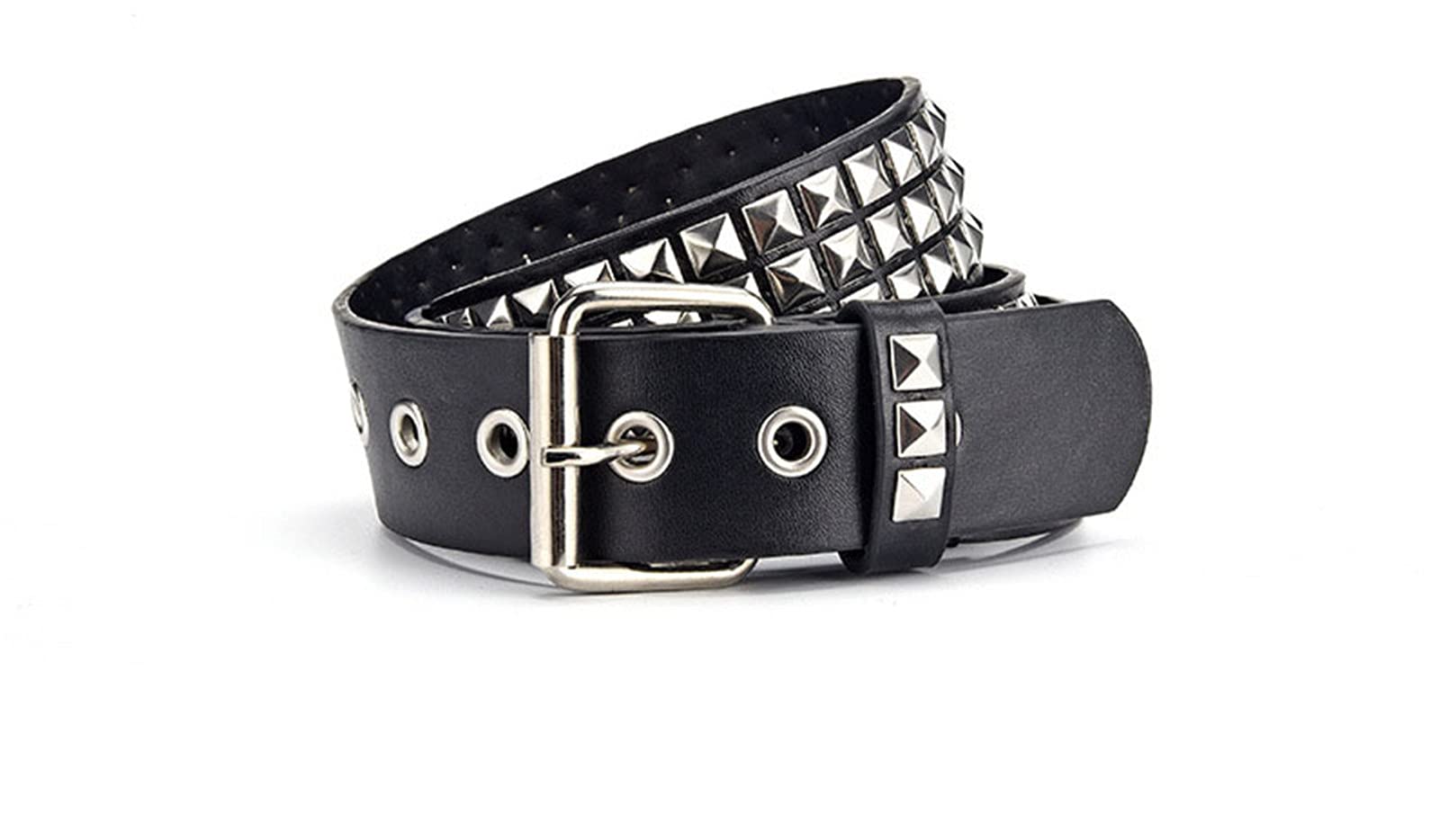Idopy Women Men Gothic Punk Rivet Nickel Pyramid Studded Faux Leather Belt (Black)
