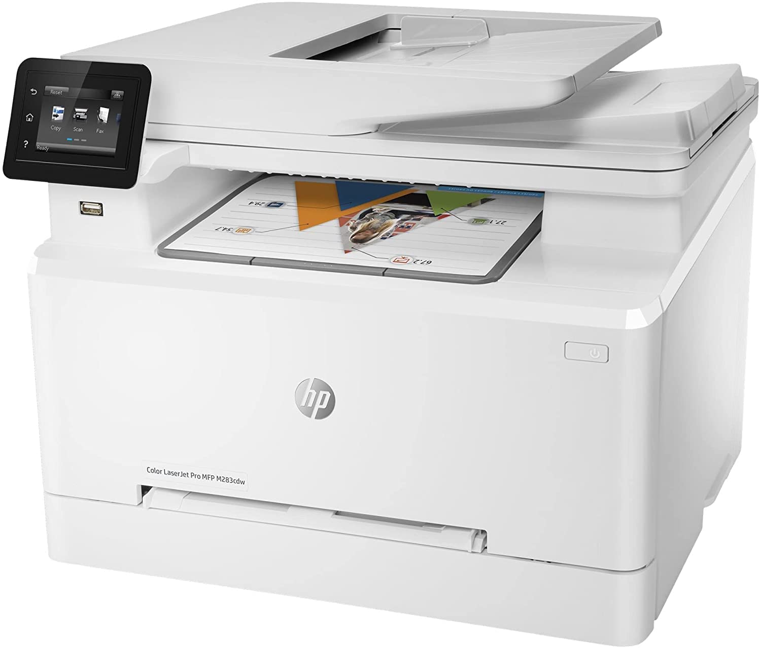 HP Color Laserjet Pro M283cdw-B Wireless All-in-One Laser Printer, Print Scan Copy Fax, Remote Mobile Print, White, 260-Sheet, 22ppm, 600x600DPI, Auto 2-Sided Printing, Durlyfish USB Printer Cable