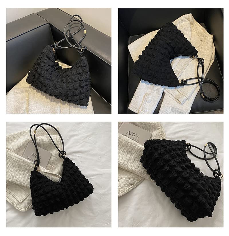 Lightweight Large Tote Bag Armpit Bag 2022 Winter Soft Women's Designer Handbag Gentle Shoulder Bag (Black)