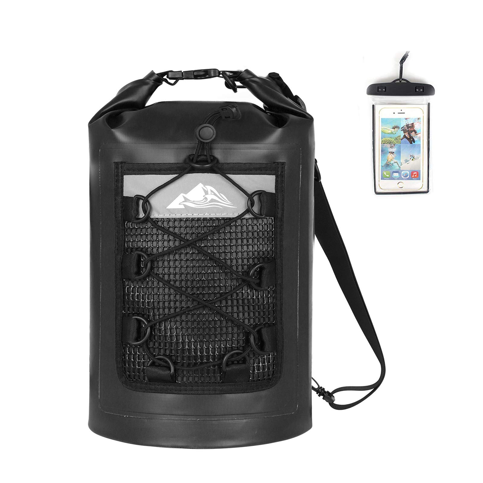 HEETA Waterproof Dry Bag for Women Men(Upgraded Version), 5L/ 10L/ 20L/ 30L Roll Top Lightweight Dry Storage Bag Backpack with Phone Case, Black 10L