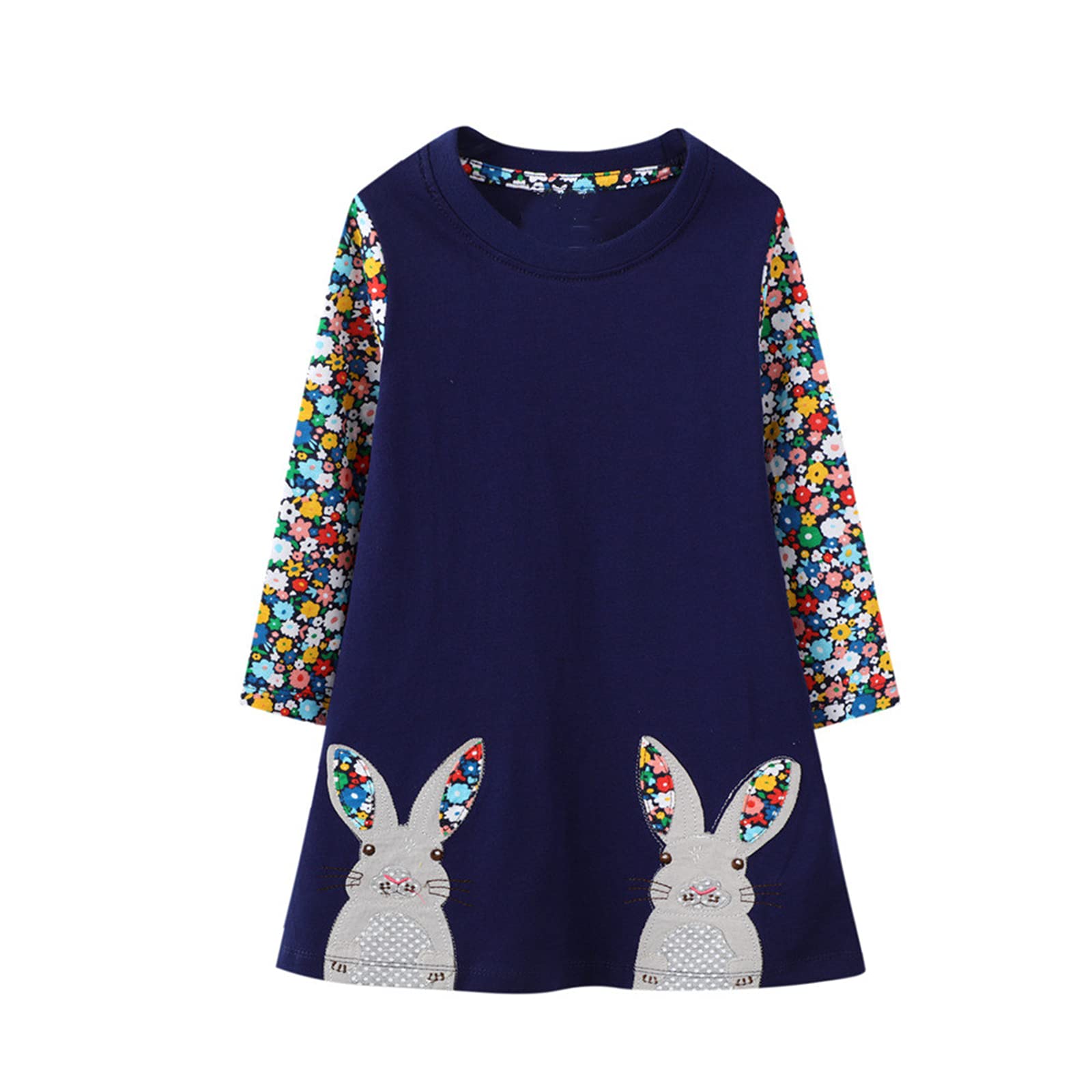HILEELANG Girl Dress Long Sleeve Winter Clothes Cotton Casual Bunny Applique Playwear Basic Shirt Dresses Size 7