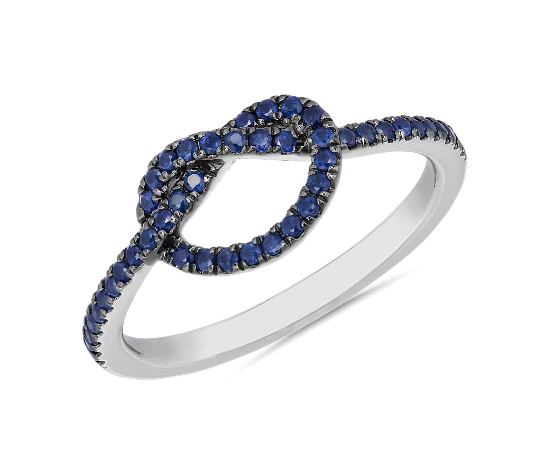 Jewelrygift 925 Sterling-Silver Knot Ring Created-Blue Sapphire Faceted Loose Gtone Beautiful Latest Daily wear Jewelry for Women Gifts Ring 7