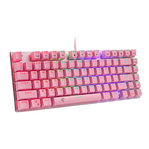 HUO JI E-Yooso Z-88 RGB Mechanical Gaming Keyboard, Blue Switches, 60% Compact 81 Keys for Mac, PC, Cute Pink