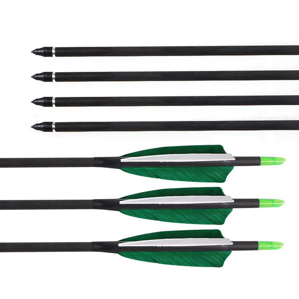Huntingdoor Pure Carbon Arrows 31inch 400spine Archery Arrows Feather Fletching Screw-in Field Points Targeting Arrows for Compound Bow Recurve Bow 6/12 Pack