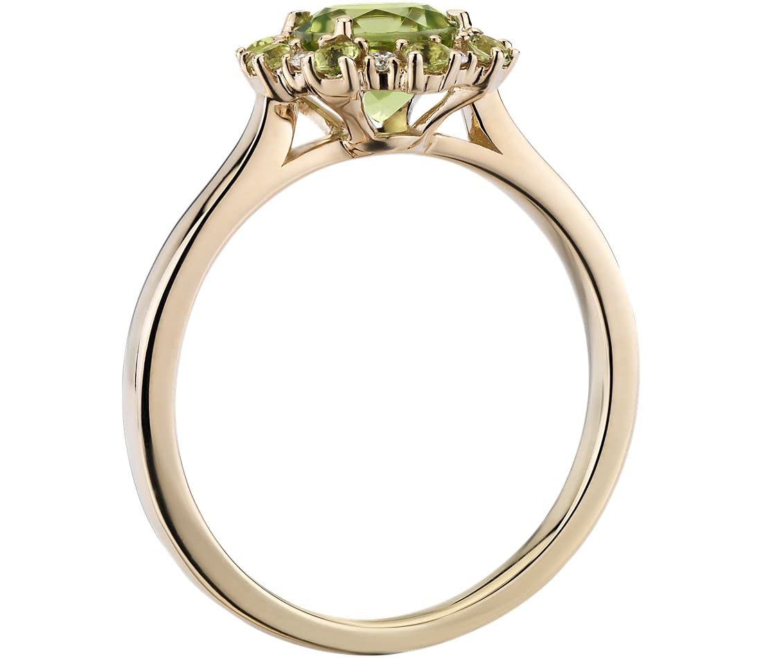 Jewelrygift Plated Crown Style Halo Ring Natural Peridot Faceted Gtone Beautiful Western Design Engagement Jewelry Ring US Size:8.5