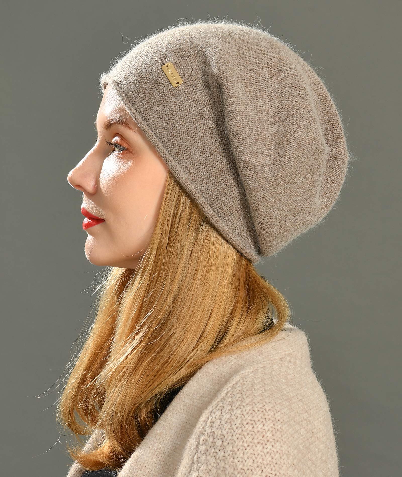 jaxmonoy Cashmere Slouchy Knit Beanie Hat for Women Winter Soft Warm Ladies Fleece Wool Knitted Skull Beanies Cap - Brown