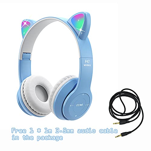 Joso Cat Ear Headphone, Kids Headphones with Mic&LED Light Up Cat, 85dB Safe Volume Limited, Foldable Kitty Headpones for Online Learning, School, Travel, Tablet, Smartphone - Support 3.5mm Audio