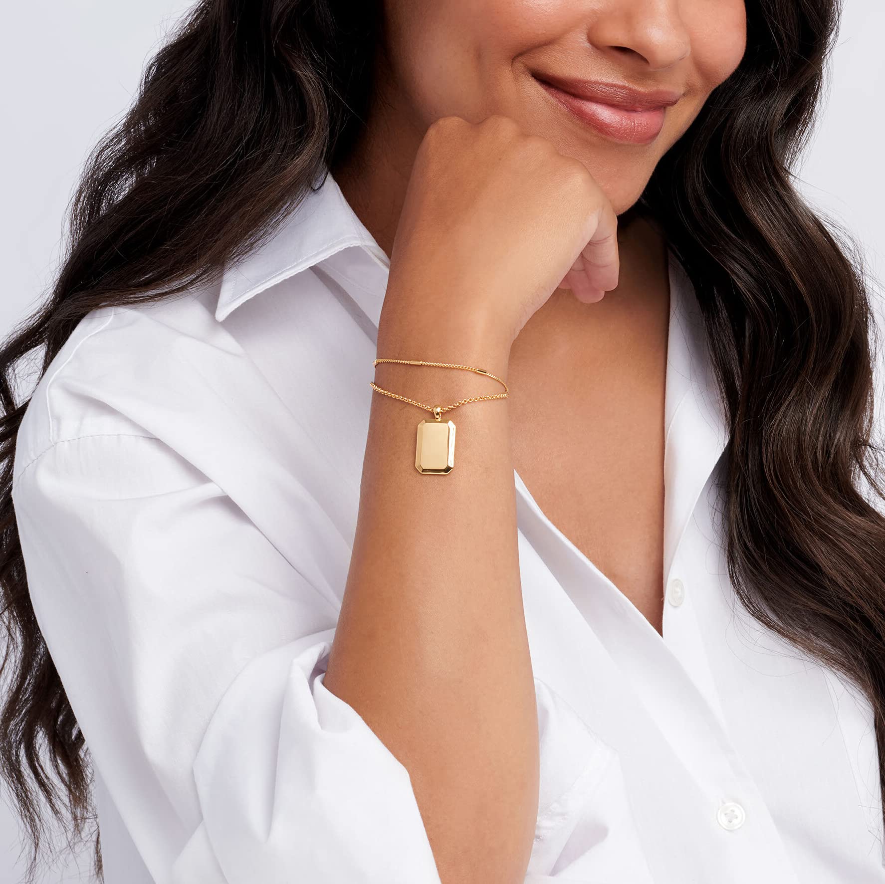 KATIE LOXTON Kismet Chains Womens Boxed Gold Plated Adjustable Bangle Charm Layered Bracelet Tag