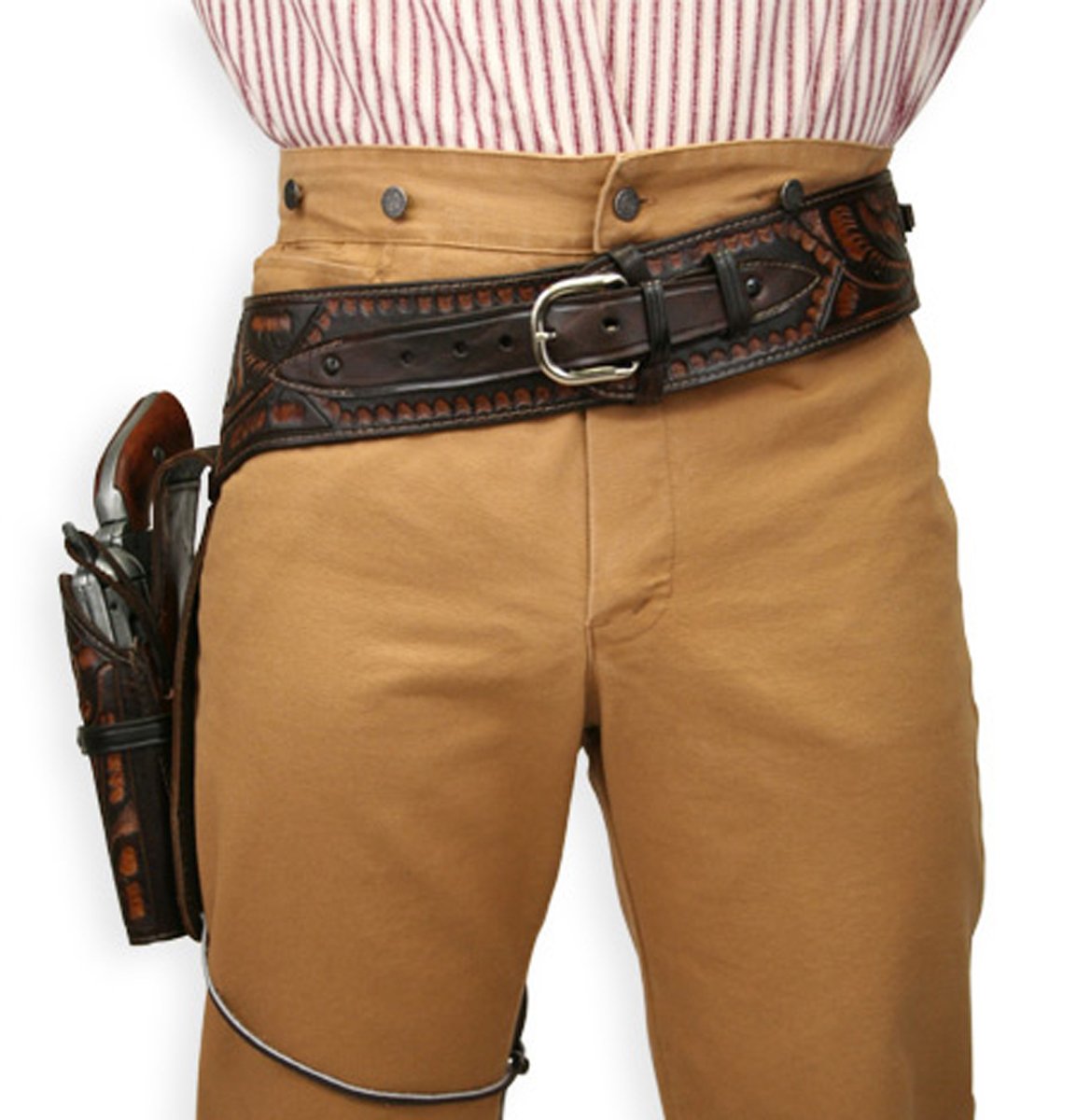 Historical Emporium .44/.45 Cal Standard Right Hand Western Gun Belt and Holster Tooled Leather 38 Two-Tone Brown