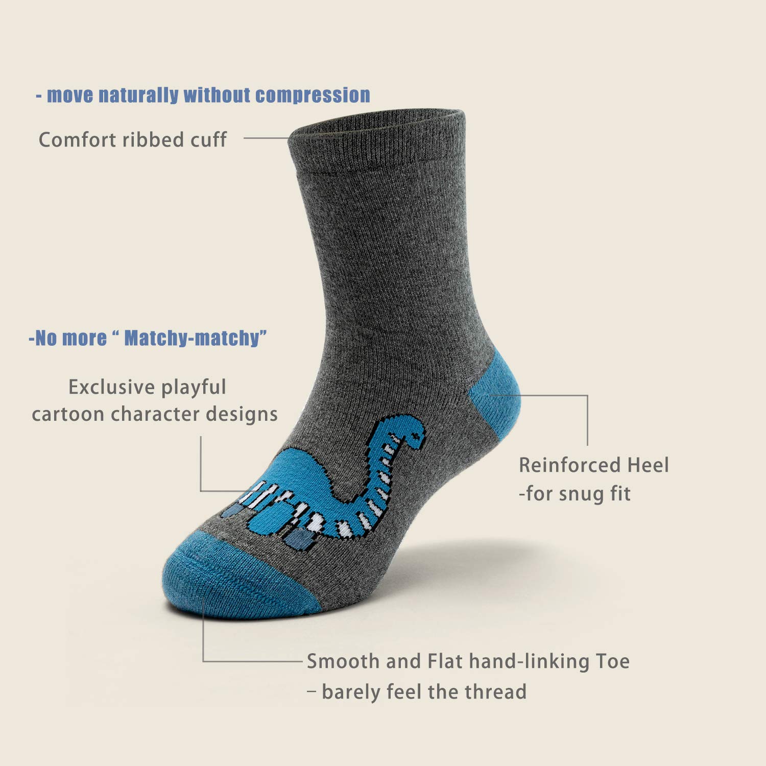 HowJoJo Toddler Boys Wool Socks Kids Winter Warm Socks Dinosaur Crew Socks 6 Pack 3t-4t/4t-5t